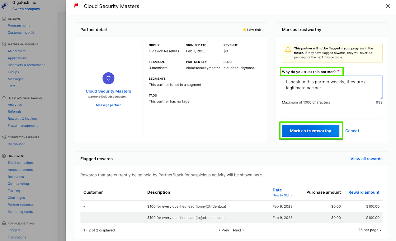 Using Fraud Management – PartnerStack