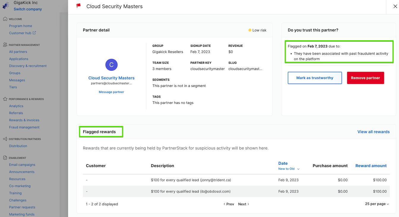 Using Fraud Management – PartnerStack
